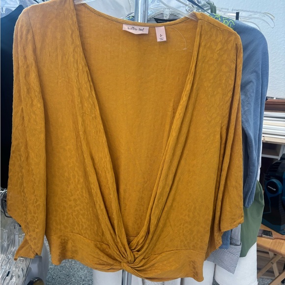 willow & root | Tops | Willow Textured Twistfront Vneck Blouse Mustard ...